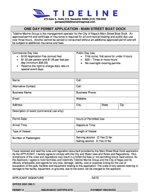 Fillable Online ONE DAY PERMIT APPLICATION - MAIN STREET BOAT DOCK Fax ...