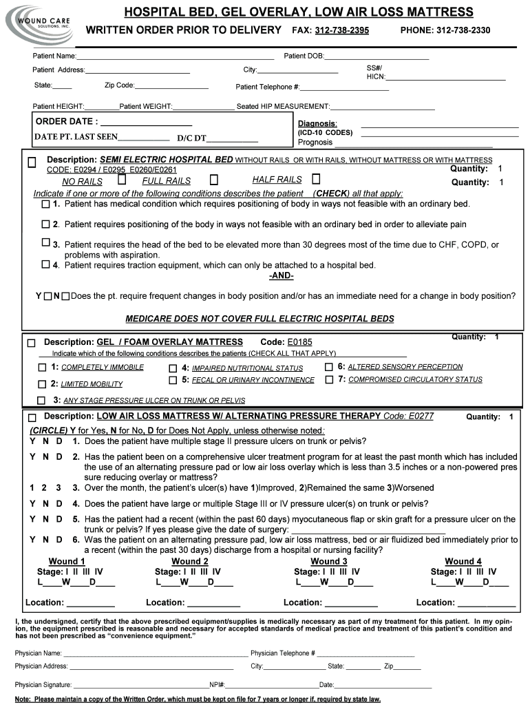 Fillable Online hospital bed, gel overlay, low air loss mattress ...