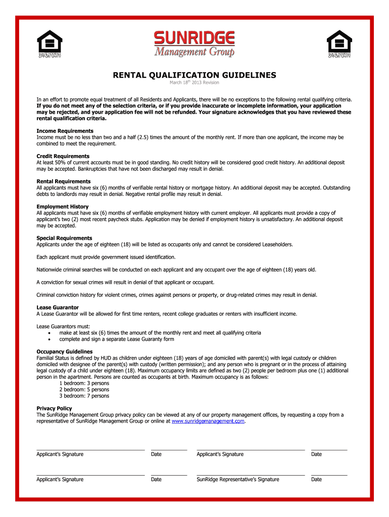 Fillable Online Rental Qualification Guidelines - 2 Persons. Rental ...