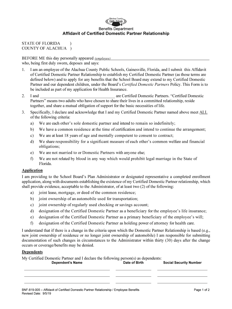 Fillable Online Affidavit of Certified Domestic Partner Relationship ...
