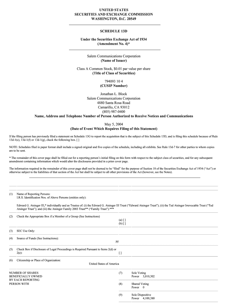 Fillable Online Amendment No. 4 to Schedule 13D - SEC.gov Fax Email ...