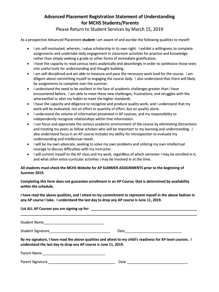 Fillable Online Advanced Placement Registration Statement of ...