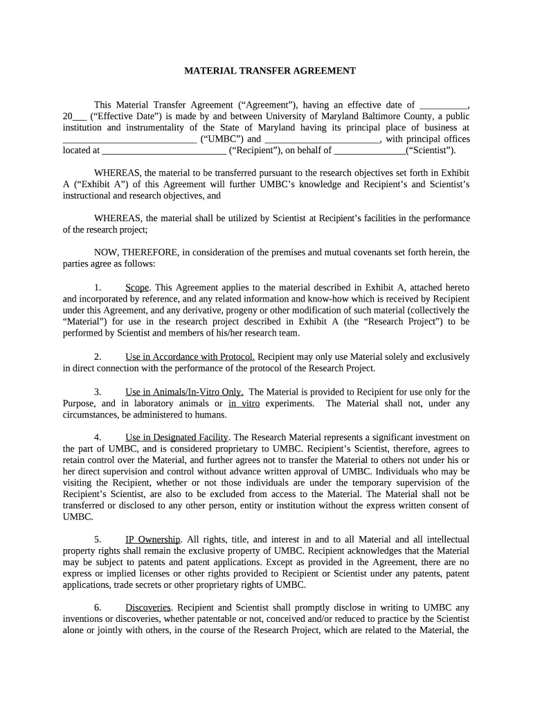 Template for Material Transfer Agreements Developed by Jim ...