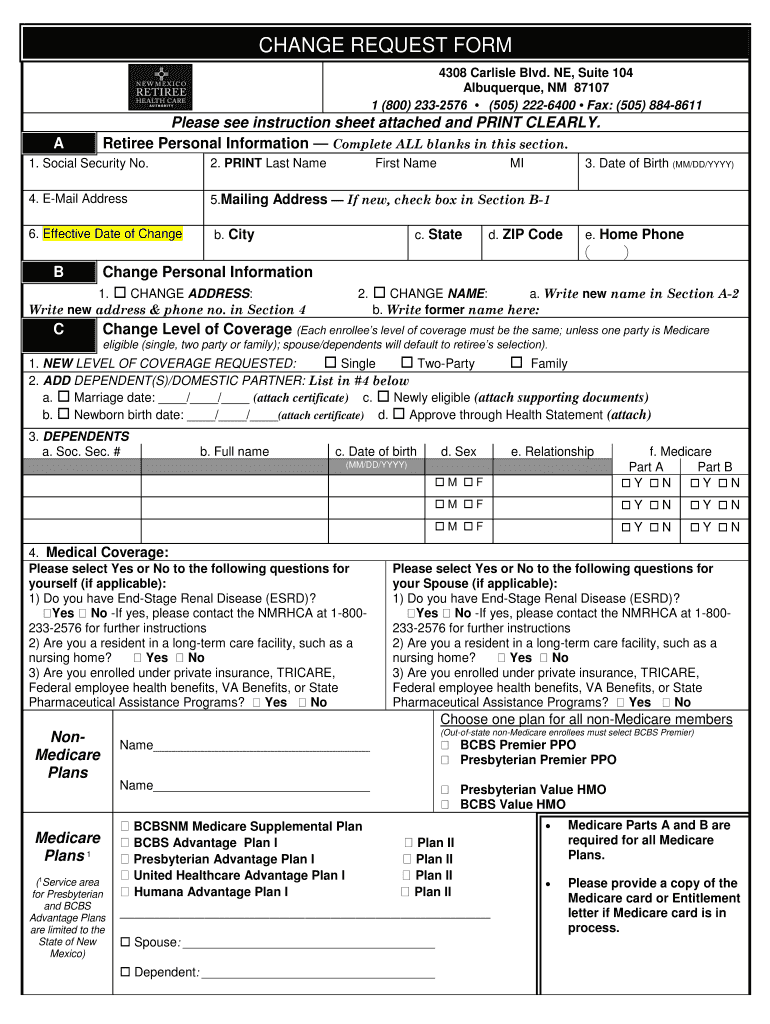 Fillable Online Fillable Online CHANGE REQUEST FORM - nmrhca.state.nm ...