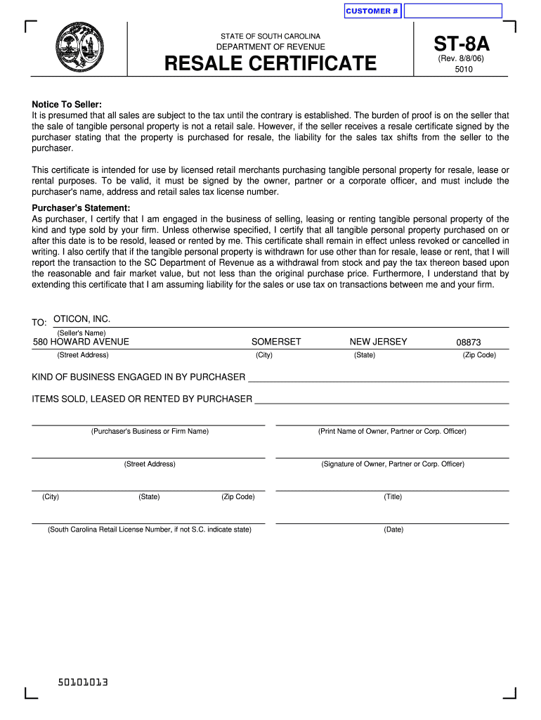 Fillable Online SC Revenue Procedure #08-2 - South Carolina Department ...