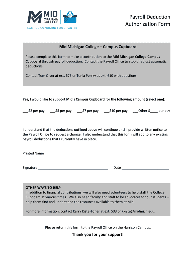 Fillable Online PAYROLL DEDUCTION AUTHORIZATION - Michigan Medicine Fax ...