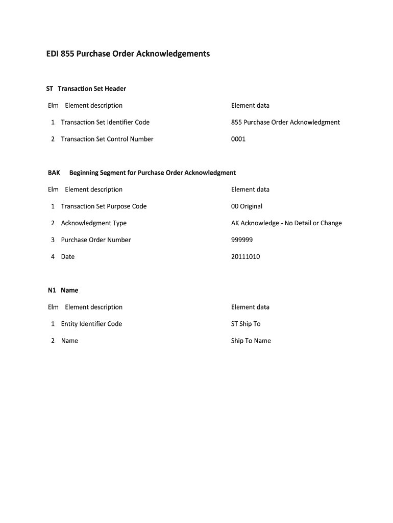 Fillable Online EDI 855 Purchase Order Acknowledgements - iConnect Fax ...