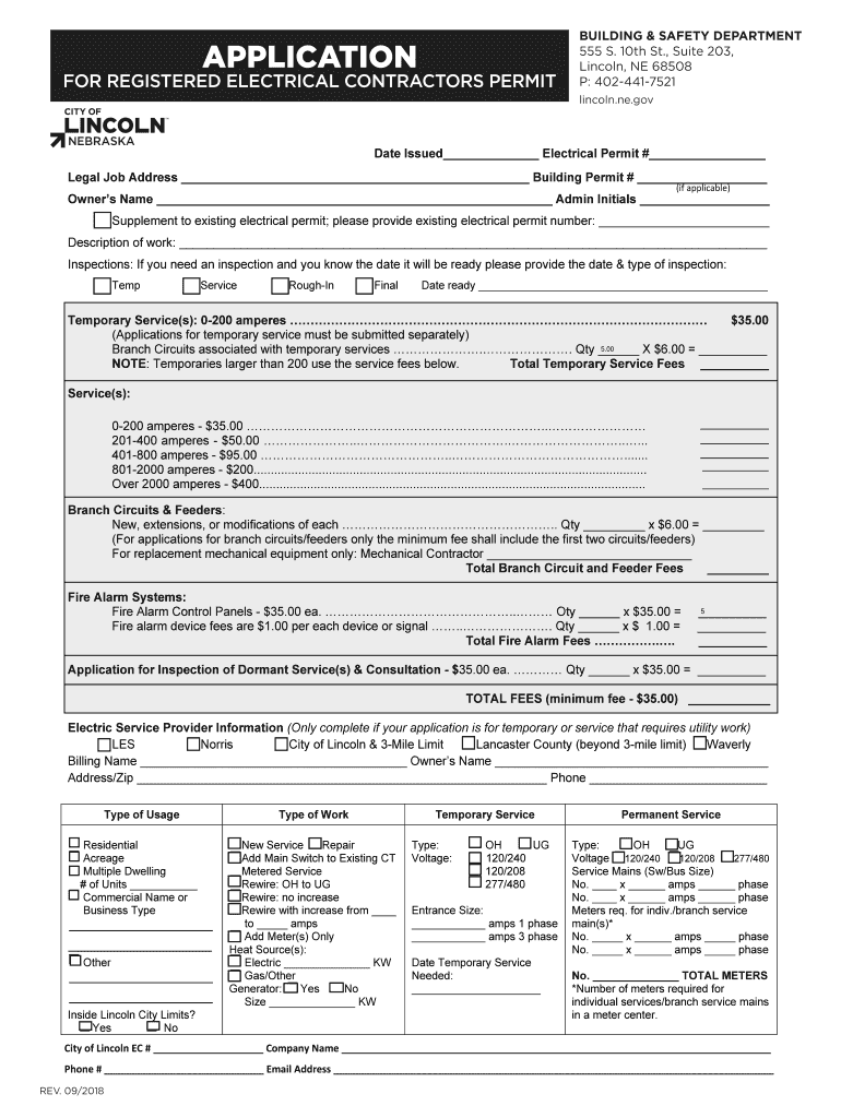 Fillable Online lincoln ne Electrical Permit Application for Registered ...