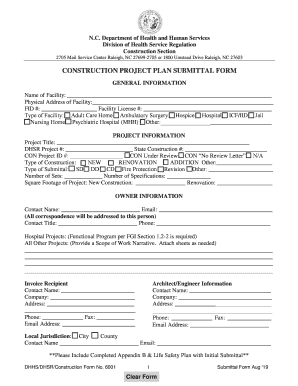 Fillable Online NC DHSR CONST: Construction Project plan Submittal Form ...