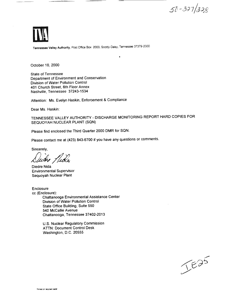 Fillable Online TENNESSEE VALLEY AUTHORITY - DISCHARGE MONITORING ...