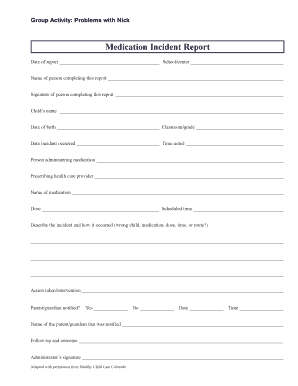Fillable Online kstrain kdhe state ks Medication Incident Report ...