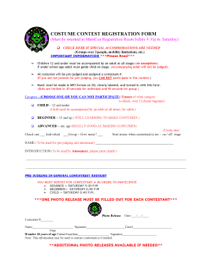 Fillable Online COSTUME CONTEST REGISTRATION FORM - MarsCon Fax Email ...