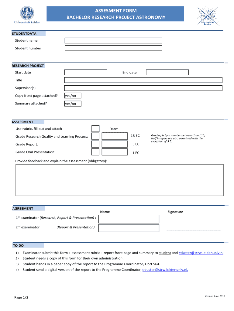 Fillable Online assessment form master research project astronomy Fax ...