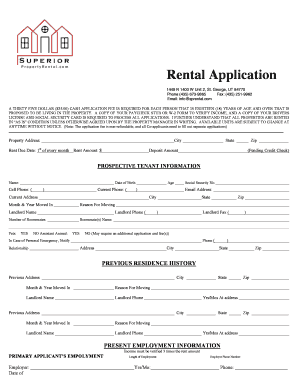 Fillable Online Rental Application - Superior Property Rental Fax Email ...