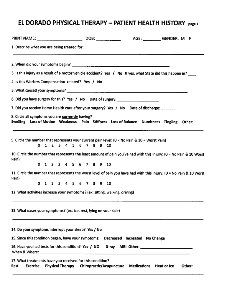 Fillable Online New Patient Welcome Letter - El Dorado Physical Therapy ...