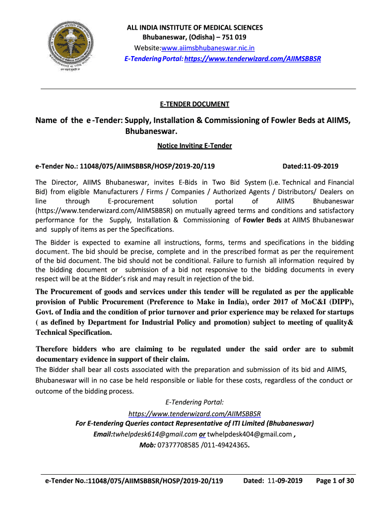 Tenderwizard Aiims - Fill Online, Printable, Fillable, Blank | pdfFiller