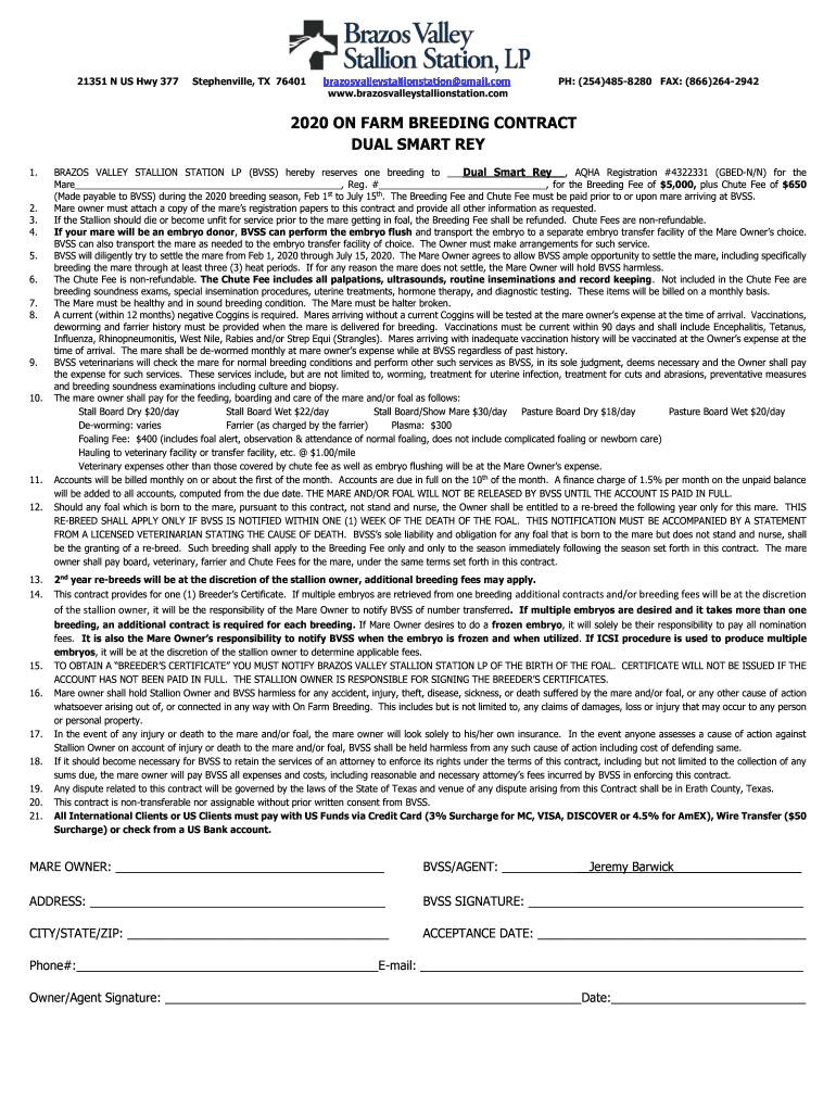 Fillable Online Dual Smart Rey - Brazos Valley Stallion Station, LP Fax ...