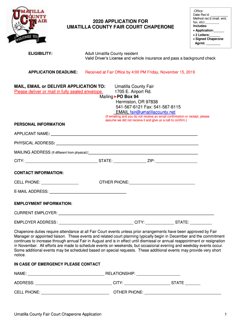Fillable Online 2020 Chaperone Agreement.pdf Fax Email Print - pdfFiller
