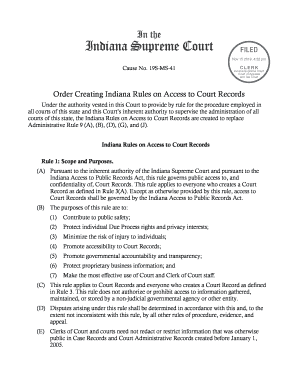 Fillable Online Order Creating Indiana Rules on Access to Court Records ...