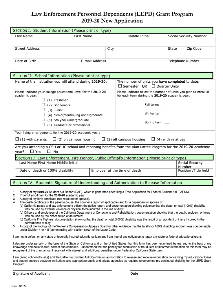 Fillable Online Grant Program for Dependents of Police or Fire Officers ...