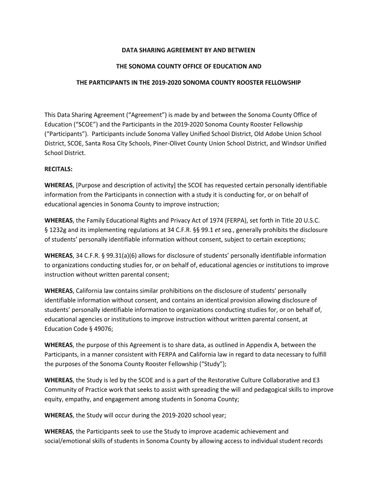 Fillable Online Data Sharing Agreement By and Between the Sonoma County ... Fax Email Print ...