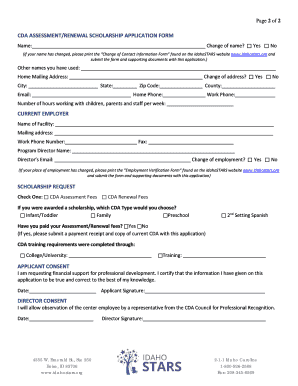 Fillable Online CDA Assessment/Renewal Scholarship Application Form Fax ...