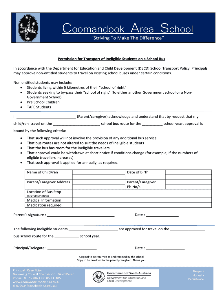 Fillable Online Kindergarten Bypass form.pdf - Coomandook Area School ...