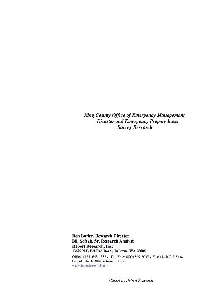 Fillable Online King County Office of Emergency Management Disaster and ...