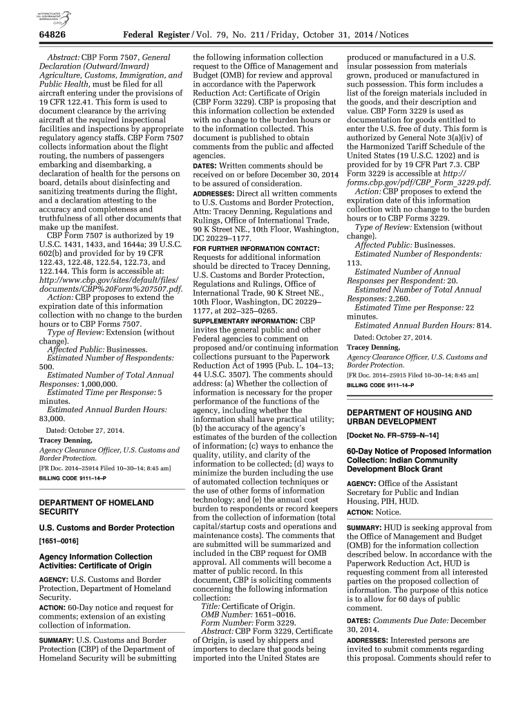 Fillable Online Fillable Online gpo Abstract CBP Form 7507, General ...