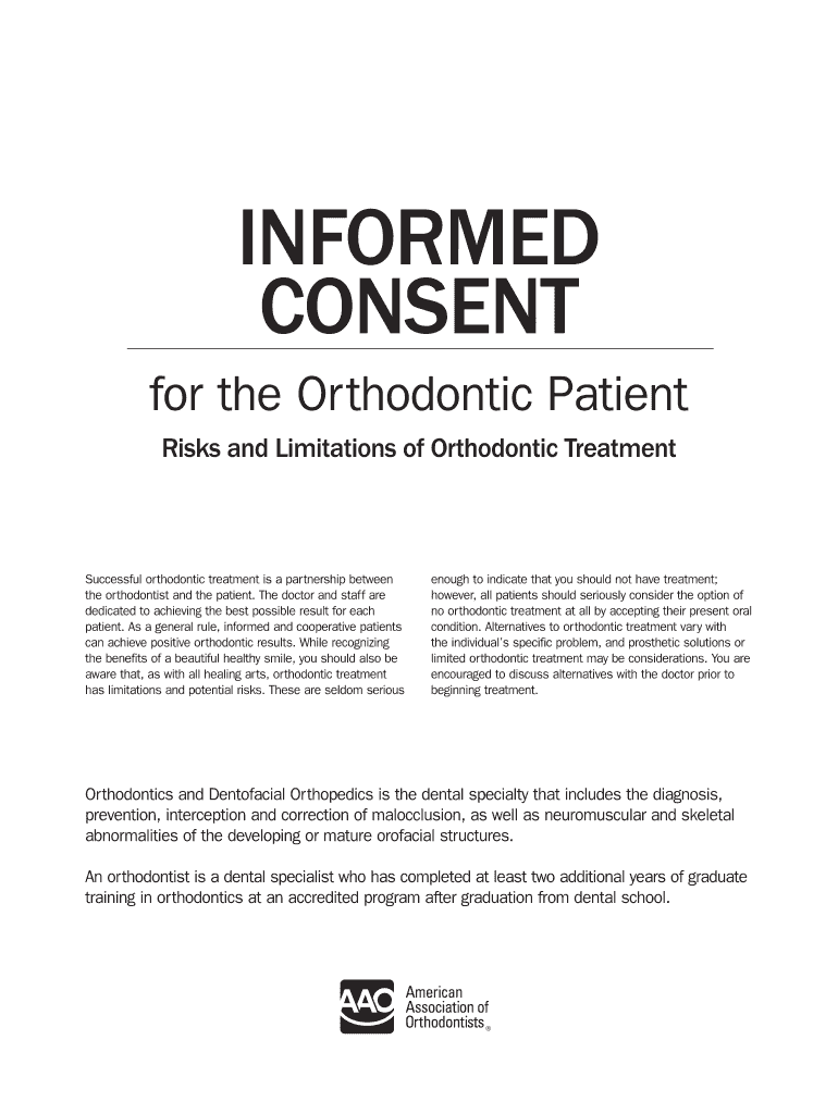 Fillable Online Informed Consent for the Orthodontic Patient Risks and ...