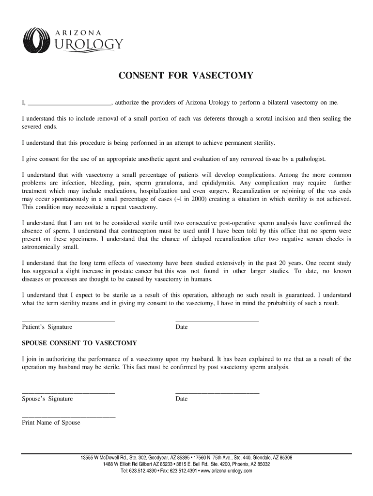 Fillable Online AZU Vasectomy Consent Fax Email Print - pdfFiller