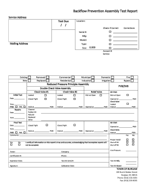 Fillable Online Backflow Prevention Assembly Test Report for New ...