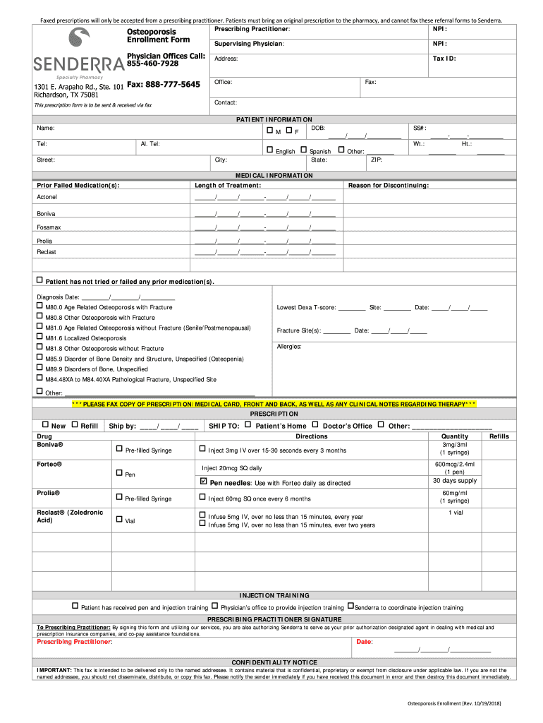 Fillable Online Required Patient Weight - Senderra Rx Fax Email Print ...