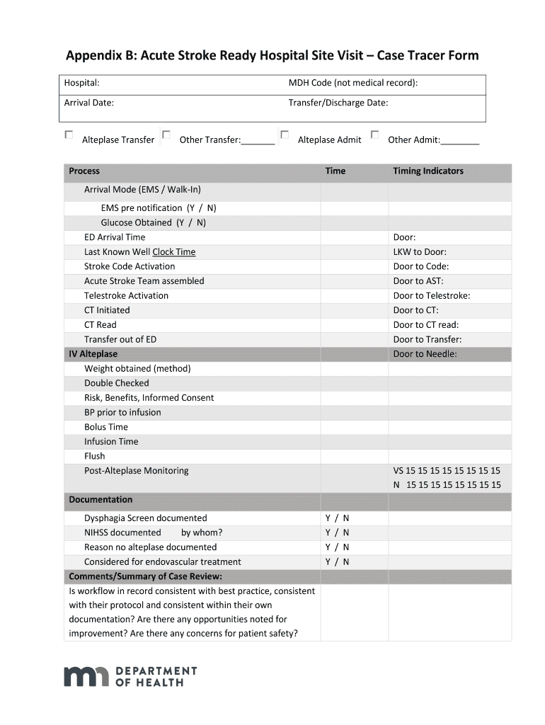 Fillable Online health minnesota Acute Stroke Ready Hospital Site Visit ...