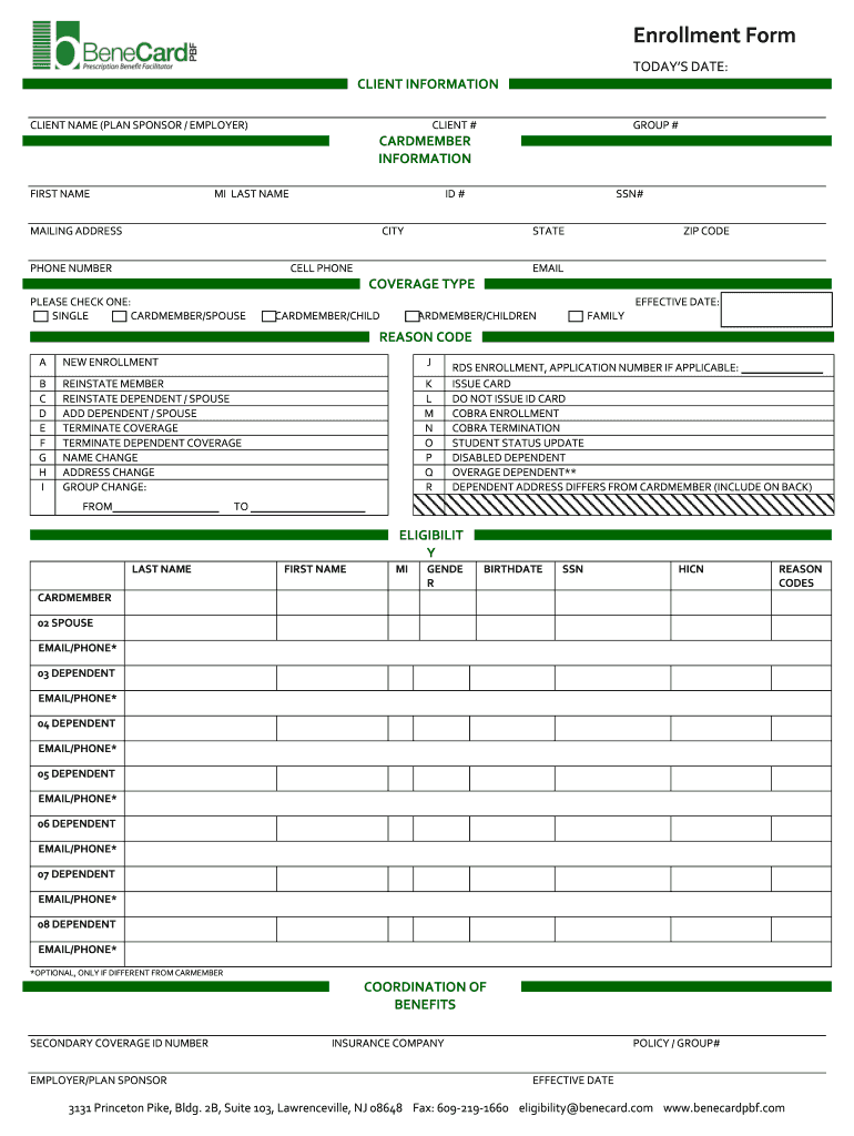 Fillable Online Benecard RX Enrollment Form Fax Email Print - pdfFiller