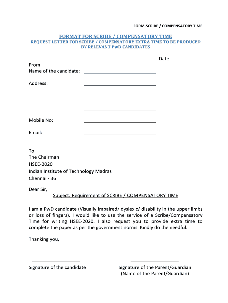 Application For Scribe In Exam - Fill Online, Printable, Fillable ...