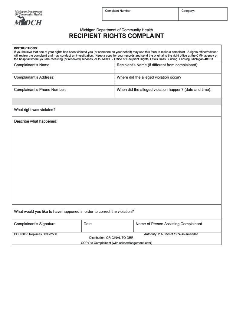 Fillable Online Recipient Rights Complaint Form New.doc Fax Email Print ...