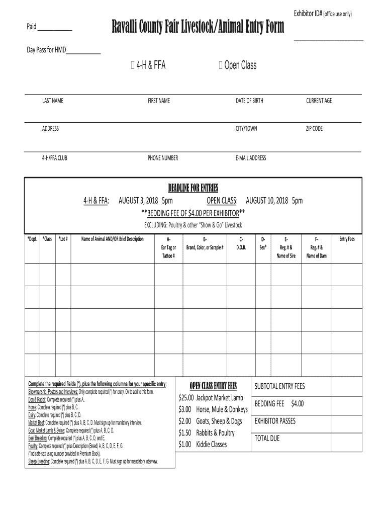 Fillable Online Ravalli County Fair Still Exhibit Entry Form Fax Email ...