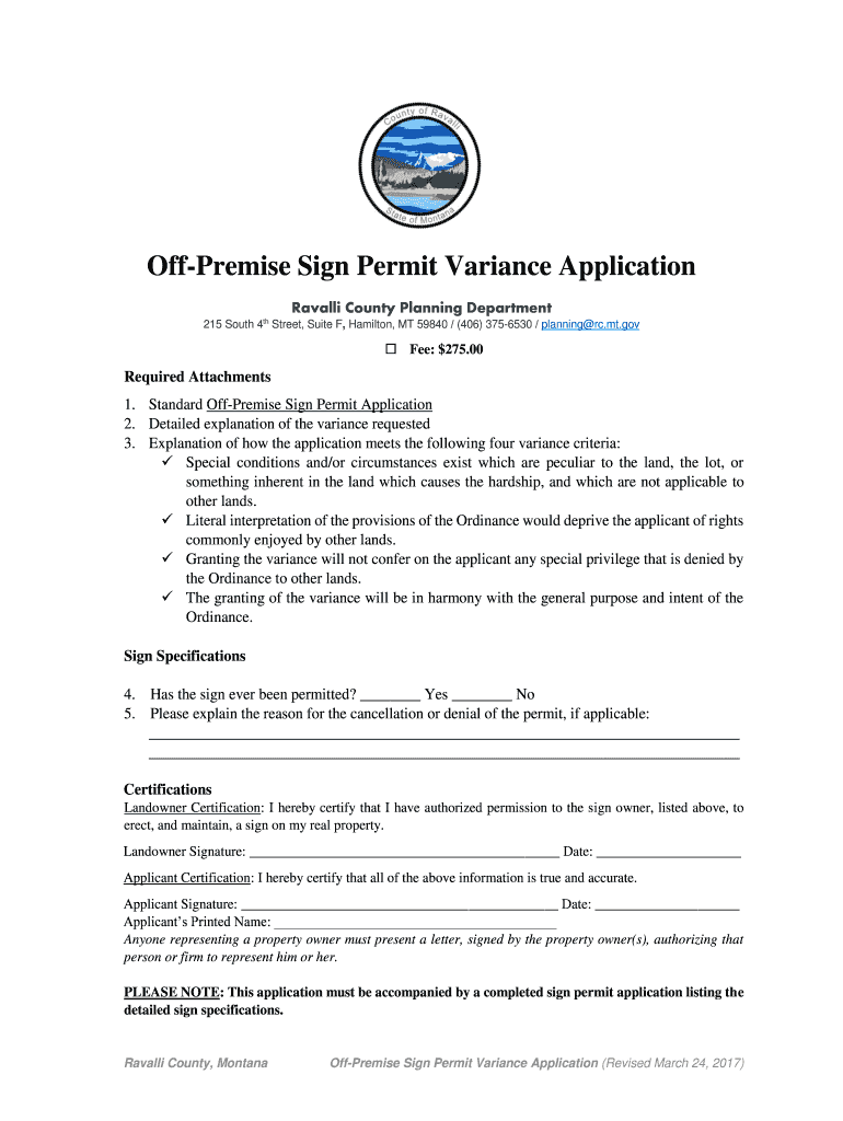 Fillable Online Off-Premise Sign Permit Variance Application - ravalli ...