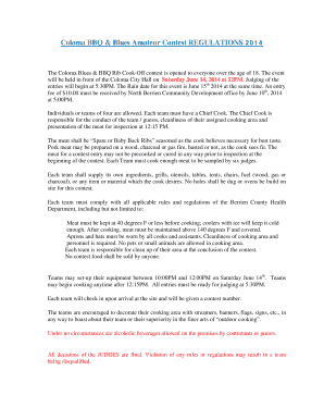 Fillable Online Amateur BBQ Cook-Off Rules - Village of Palos Park Fax ...