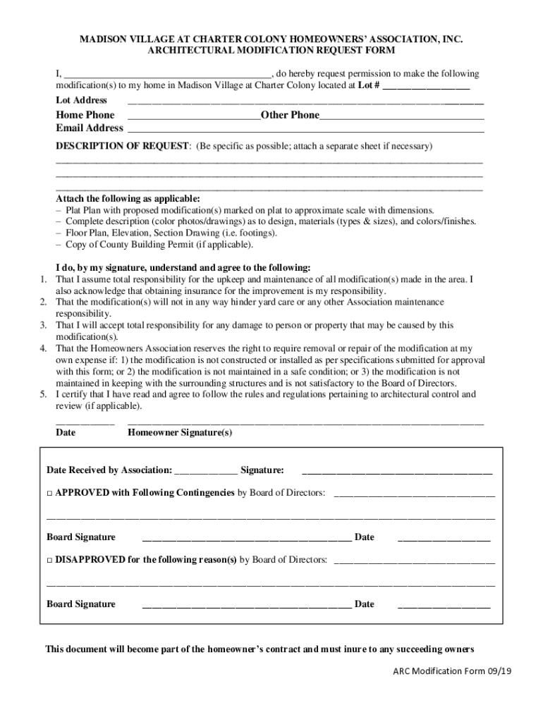 Fillable Online Architectural Modification Application Form Fax Email ...