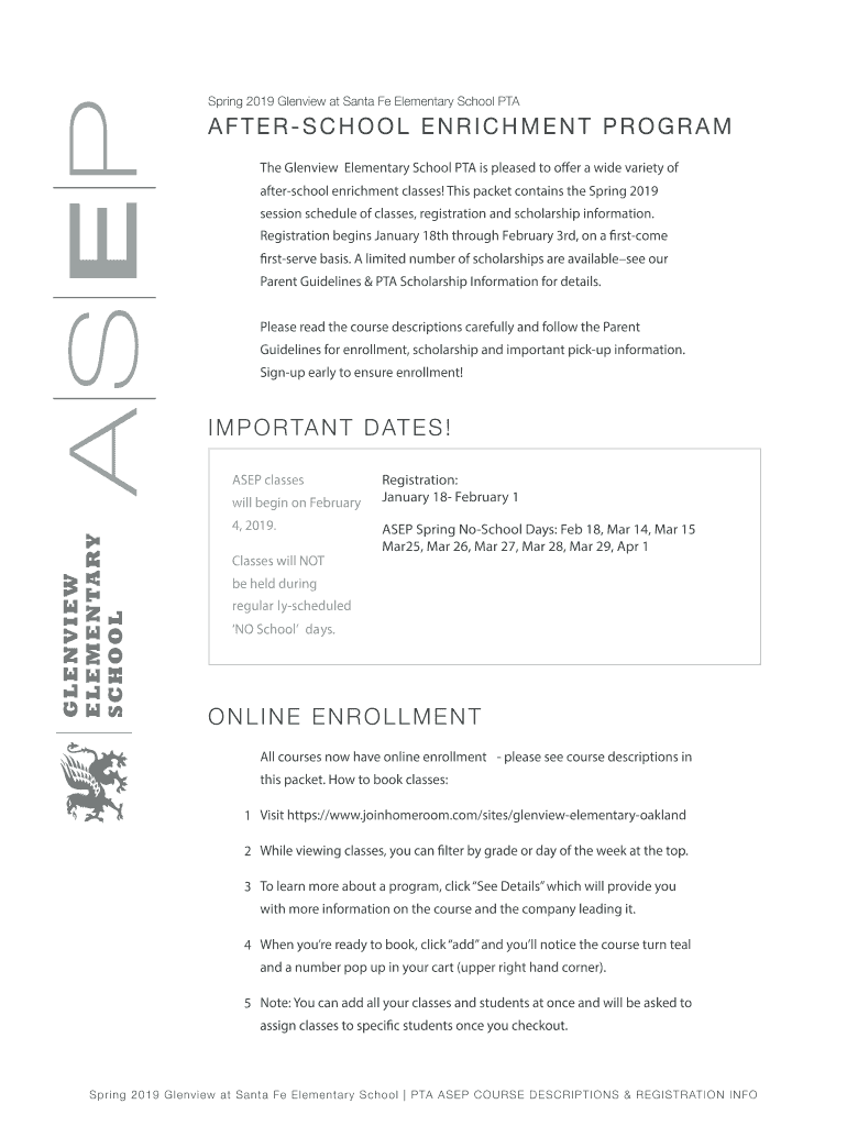 Fillable Online After-School Enrichment Program (ASEP)Glenview ... Fax ...