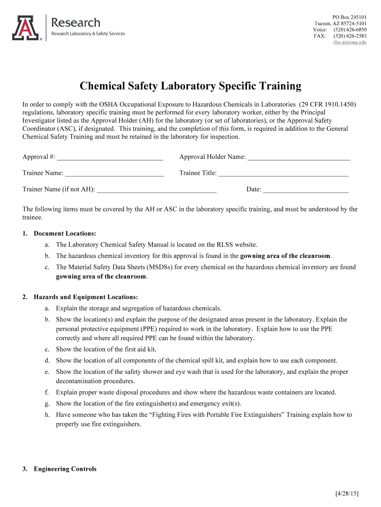 Fillable Online wp optics arizona Chemical Safety Laboratory Specific ...