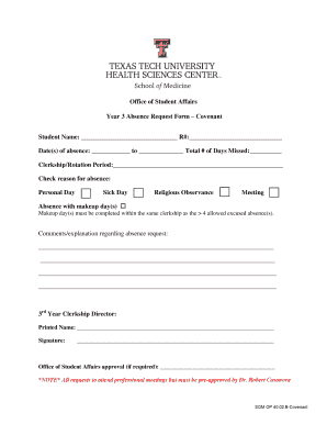 Fillable Online Office of Student Affairs Year 3 Absence Request Form ...