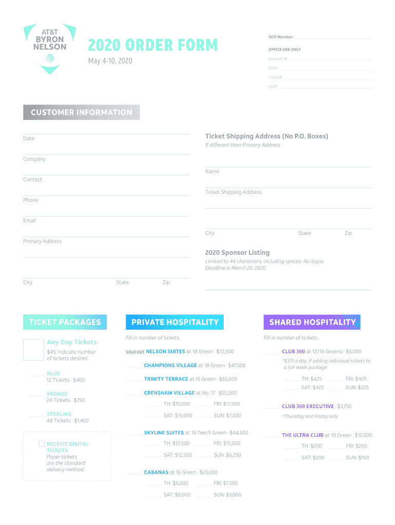 Fillable Online 2020 ORDER FORM SCD Member: OFFICE USE ONLY May 4-10 ...