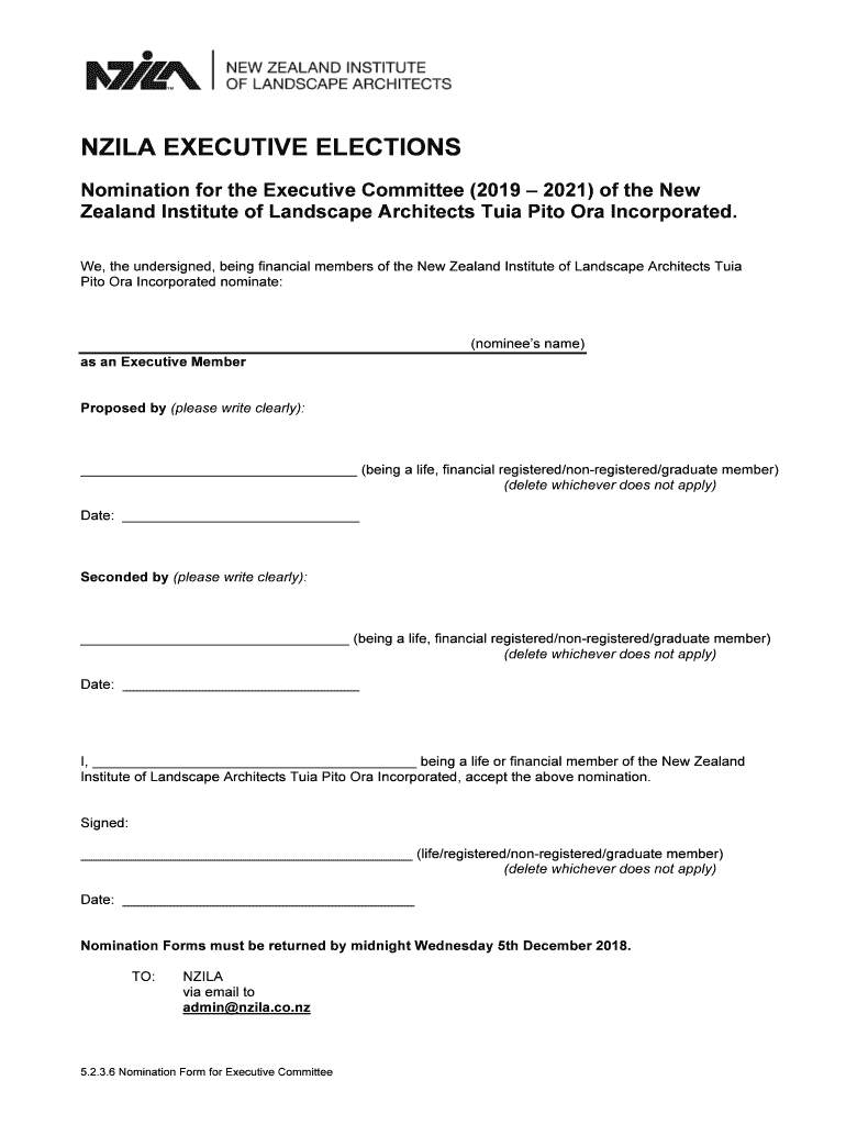 Fillable Online Executive Committee 2019-2021 Elections Nomination Form ...
