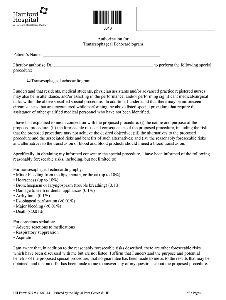 Fillable Online Authorization for Transesophageal Echocardiogram ...