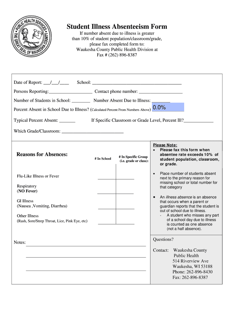Fillable Online Student Illness Absenteeism Form Fax Email Print ...