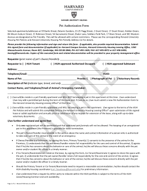Fillable Online huhousing harvard Pet Authorization Form Fax Email ...