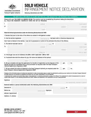 Fillable Online SOLD VEHICLE INFRINGEMENT NOTICE DECLARATION Fax Email ...
